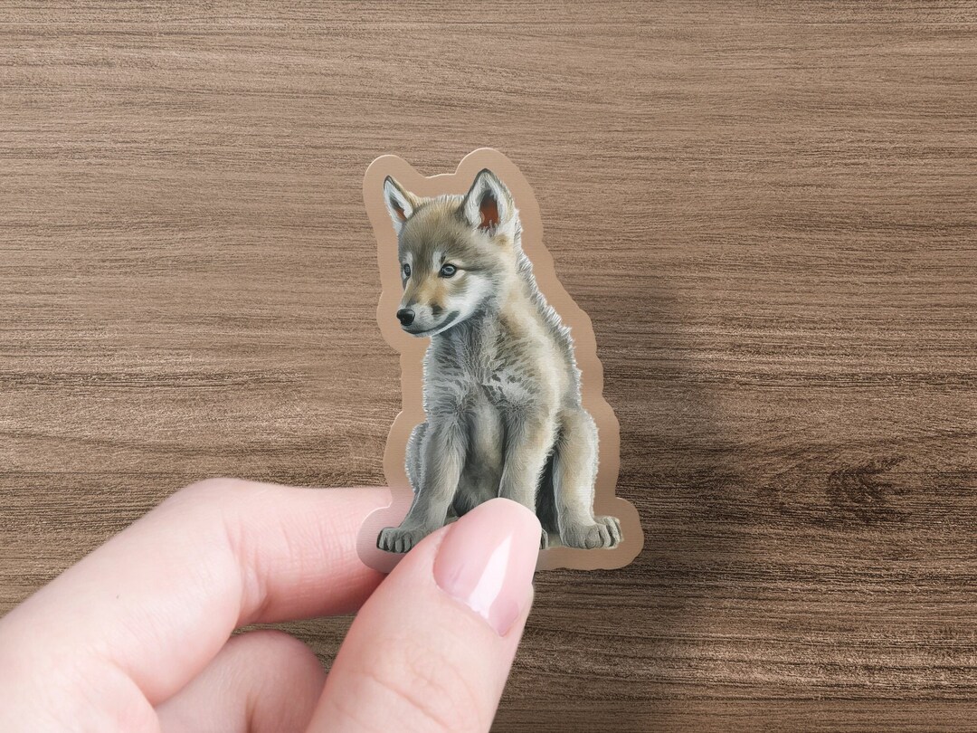 Grey Wolf Cub Sticker, Cute Animal Decal, Laptop, Car, Water Bottle ...