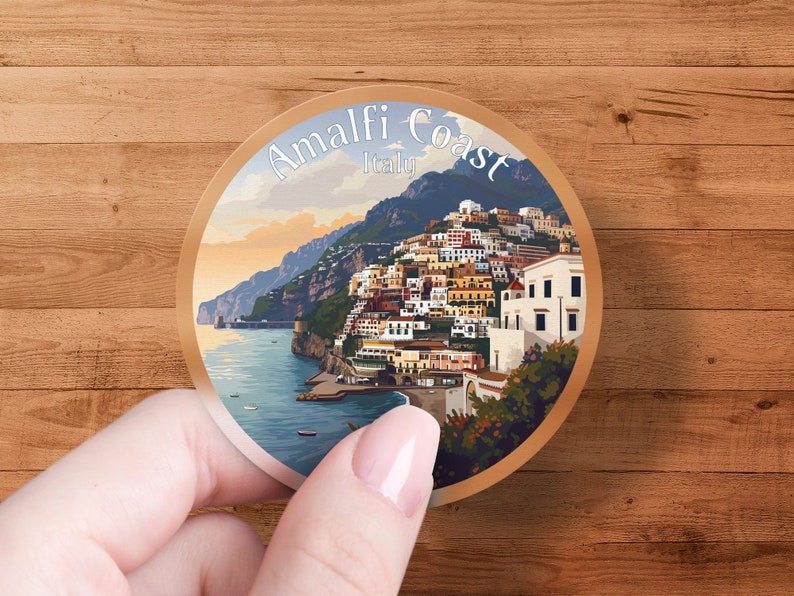 Amalfi Coast Italy Vintage Travel Sticker, Italian Riviera Laptop Decal ...