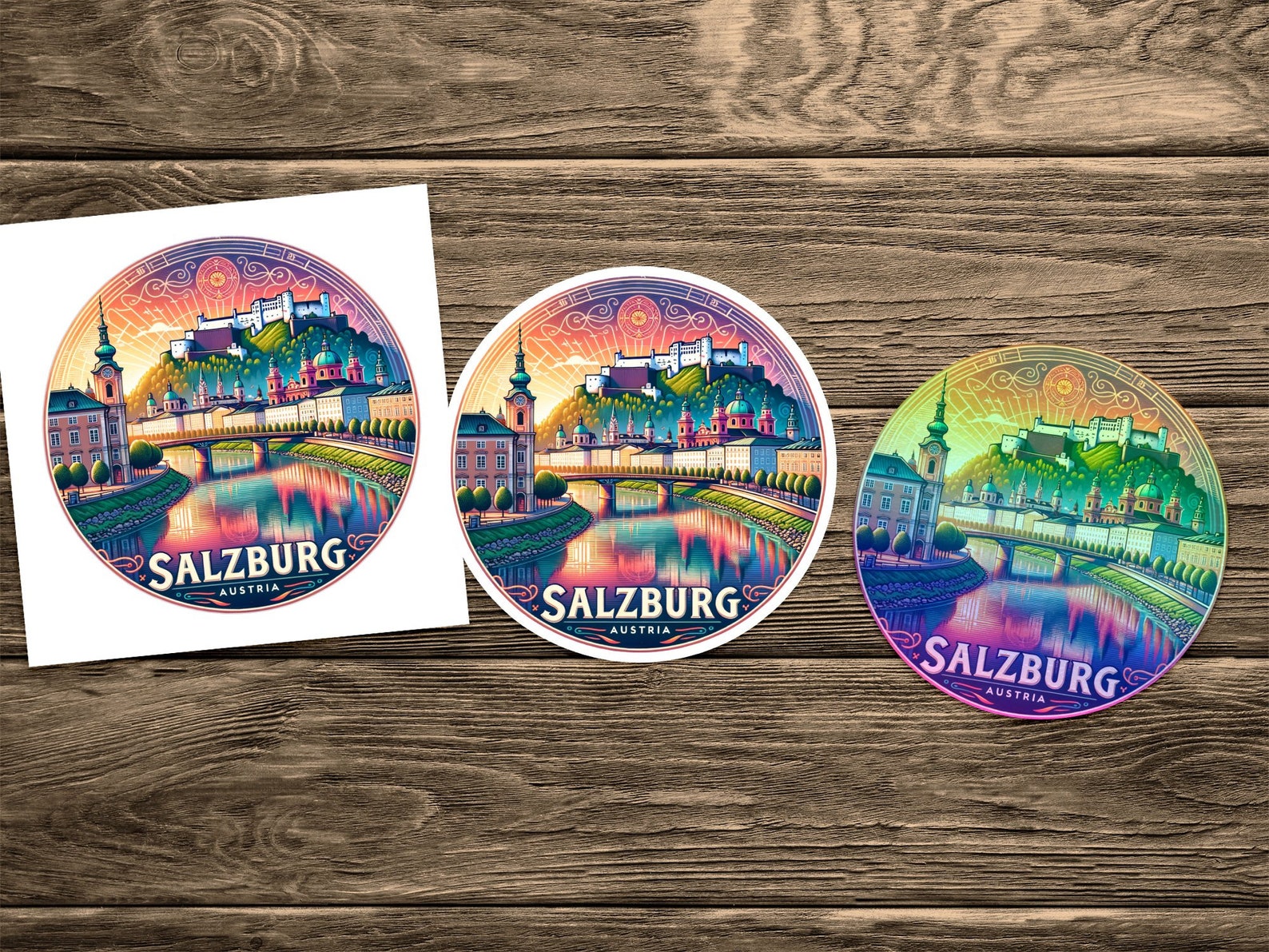 Vibrant Salzburg Austria Illustration Sticker, Travel Decal, Laptop ...
