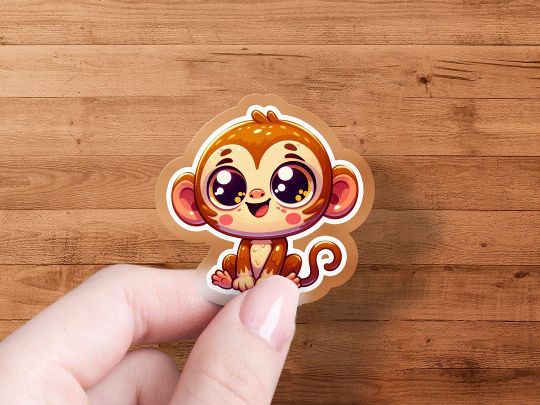 Cute Cartoon Monkey Sticker, Adorable Animal Decal, Perfect for Laptops ...