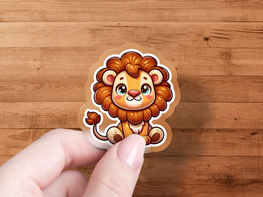 Cute Lion Sticker, Adorable Lion Cartoon Sticker, Animal Lover Gift ...