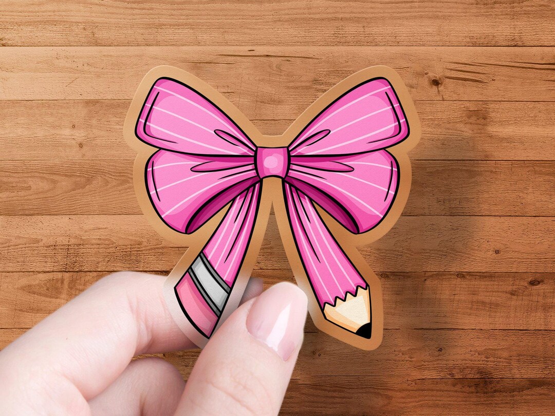 Cute Pink Bow Pencil Sticker, Adorable Stationary Accessory, Fun Art ...