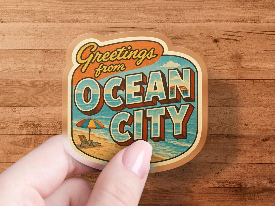 Greetings From Ocean City Sticker, Retro Travel Sticker, Beach Vacation ...