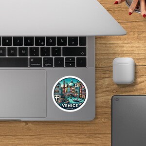 Venice Italy Travel Sticker, Canal and Gondola Scenic Illustration ...