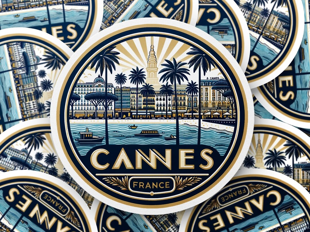 Cannes France Travel Sticker, Vintage Style Cityscape Decal, Laptop and ...