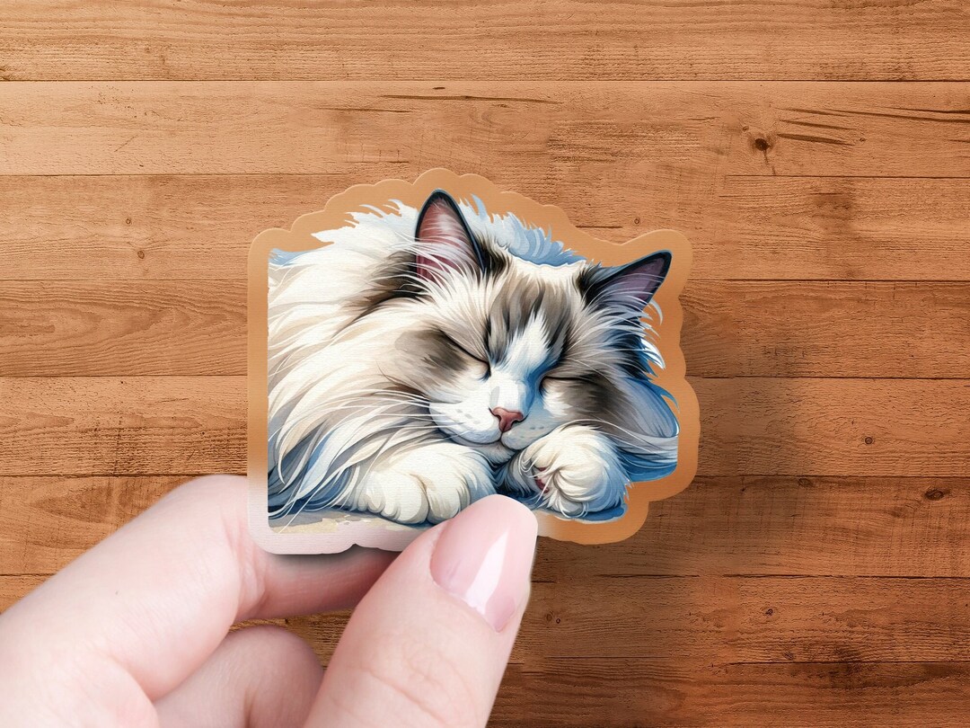 Fluffy Sleeping Cat Sticker, Cute Feline Nap Die-cut Decal, Pet Lover ...