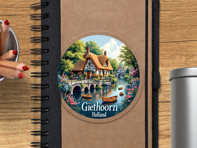 Scenic Giethoorn Stickers, Holland Village Illustration, Dutch Canal ...