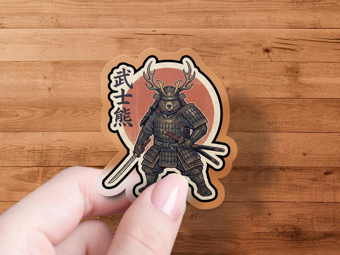 Samurai Bear Sticker, Warrior Animal, Japanese Art Decal, Unique Laptop ...