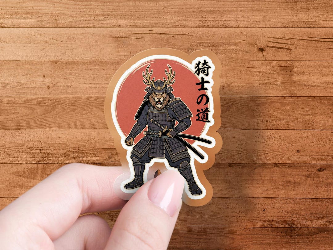 Lion Samurai Sticker, Bushido Sticker, Lion Warrior Sticker, Unique ...