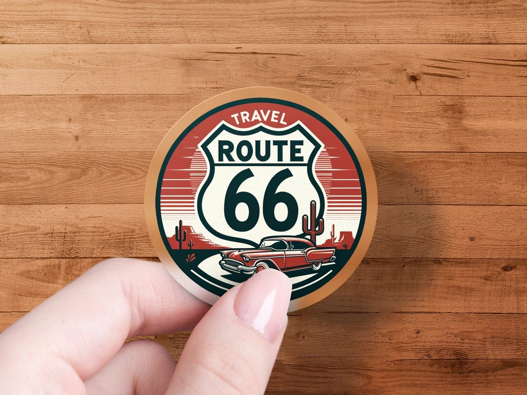 Vintage Route 66 Travel Sticker, Classic Car Retro Americana Decal ...