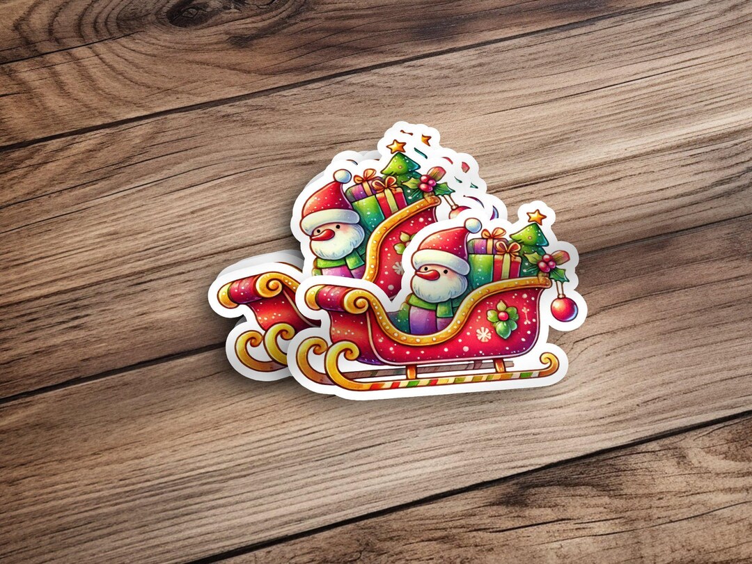 Christmas Kawaii Santa Sleigh Sticker, Holiday Decor, Cute Festive ...