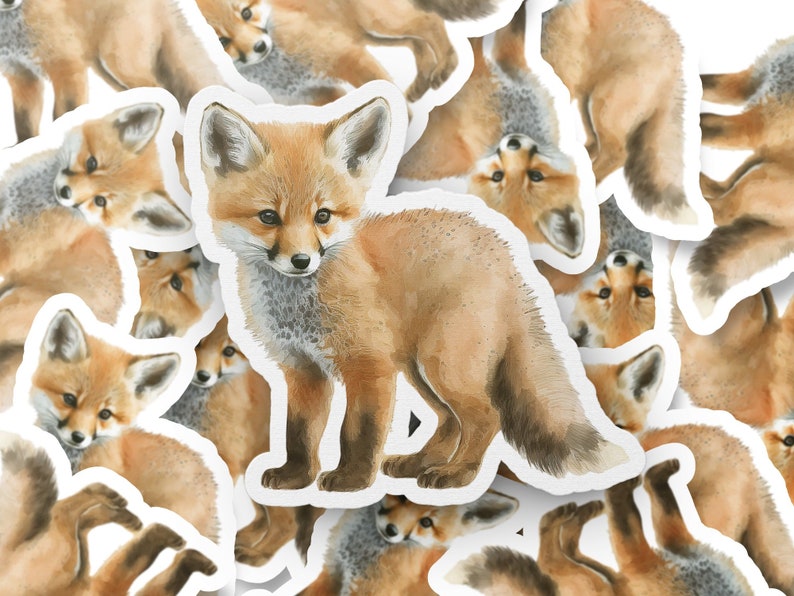 Baby Fox Sticker, Cute Animal Decal, Laptop, Car, Water Bottle, Premium ...