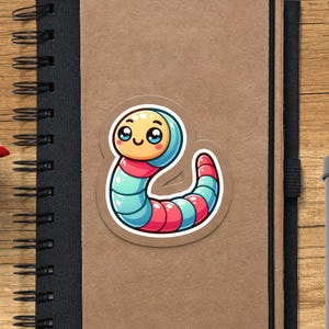 Cute Kawaii Worm Sticker, Kawaii Cartoon Worm Decal, Colorful Happy ...