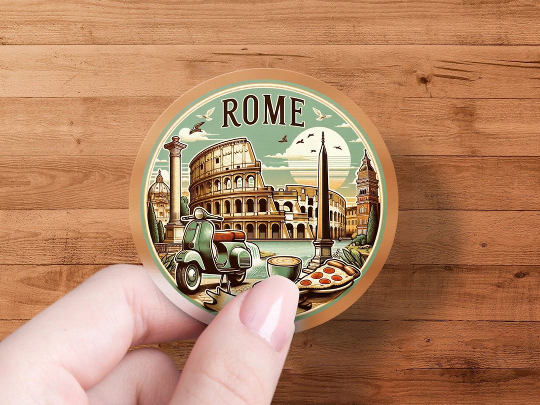 Vintage Rome Italy Travel Sticker, Retro Italian Scooter Decal ...