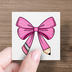 Cute Pink Bow Pencil Sticker, Adorable Stationary Accessory, Fun Art ...