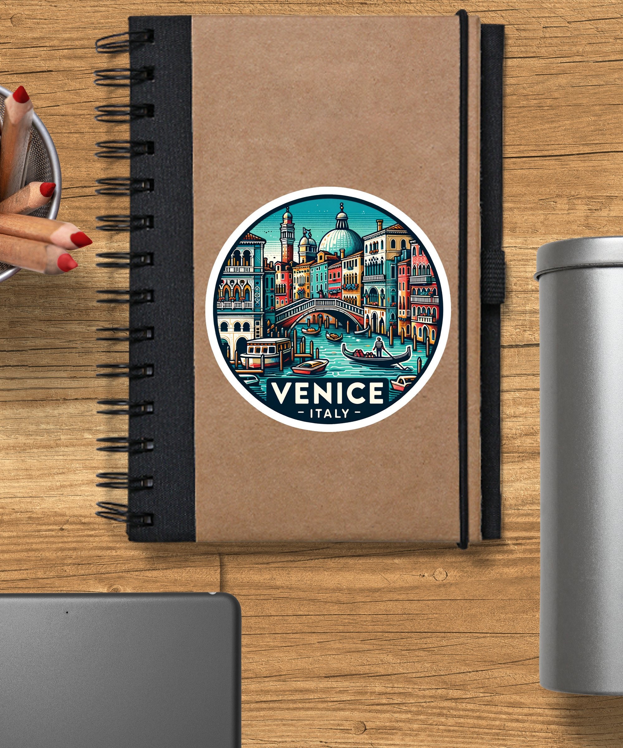 Venice Italy Travel Sticker, Canal and Gondola Scenic Illustration ...