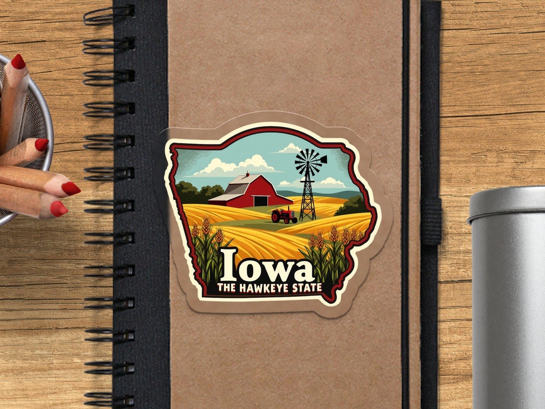 Iowa State Sticker, the Hawkeye State Decal, Vintage Farm Emblem, Red ...