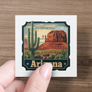 Vintage Arizona Desert Landscape Sticker, Sunset Cactus Scenery Decal ...