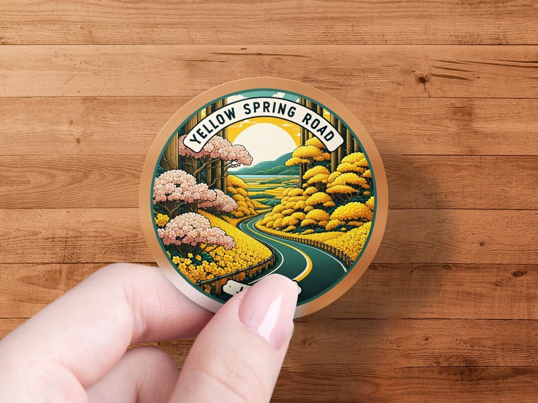 Vintage Yellow Spring Road Japan-inspired Sticker, Aesthetic Travel ...