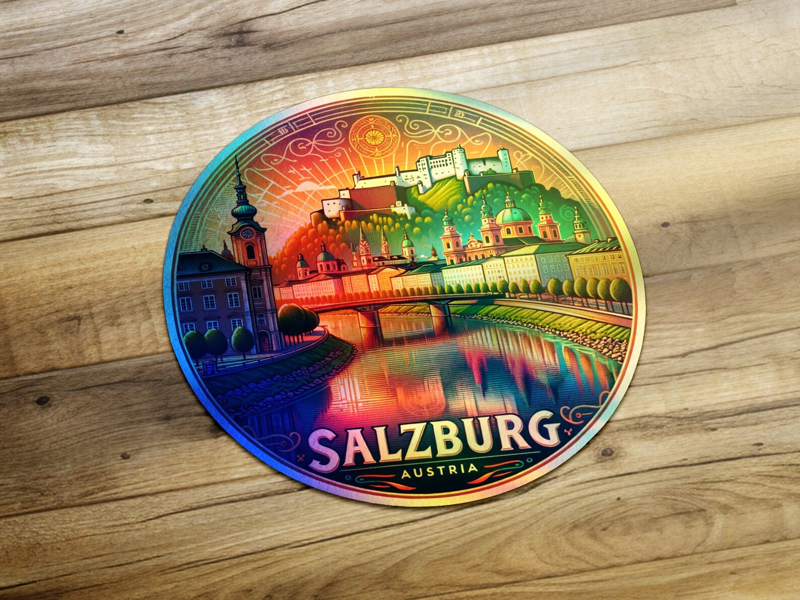 Vibrant Salzburg Austria Illustration Sticker, Travel Decal, Laptop ...