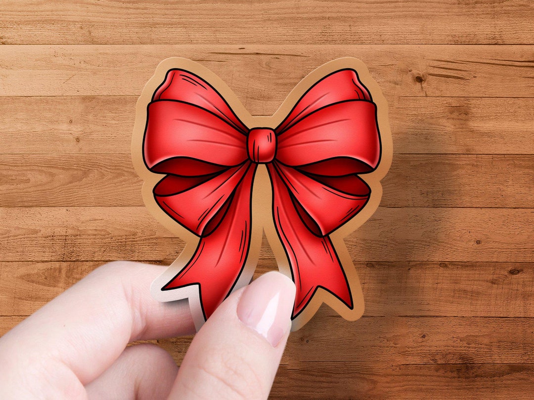 Red Bow Sticker, Gift Wrap Sticker, Decorative Bow Decal, Red Ribbon ...