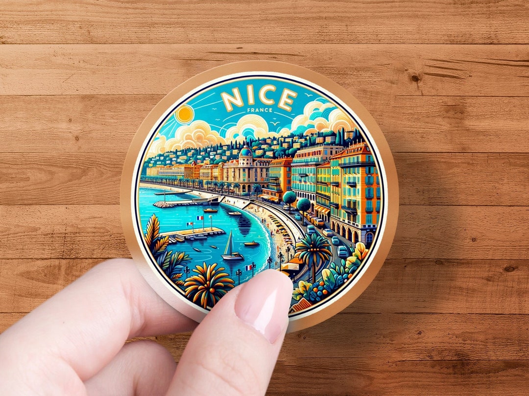 Vintage Nice France Travel Sticker, Retro Art Deco Style Coastal ...
