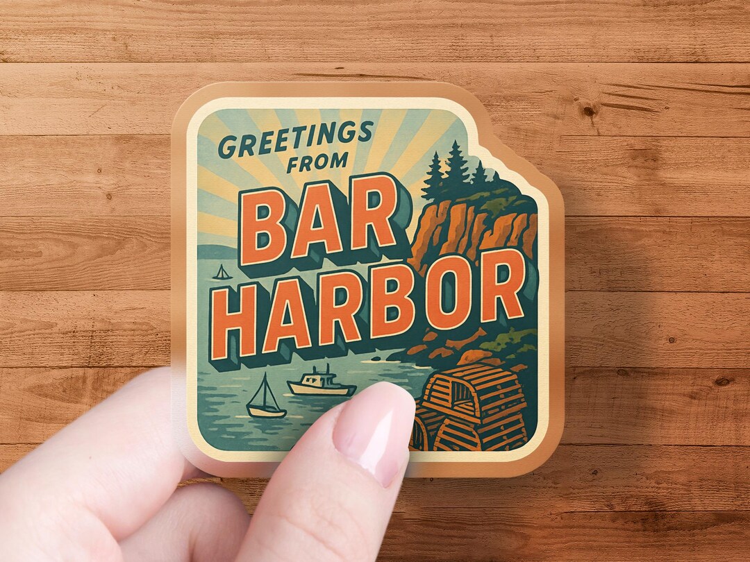 Greetings From Bar Harbor Sticker, Maine Vacation, Retro Travel Art ...