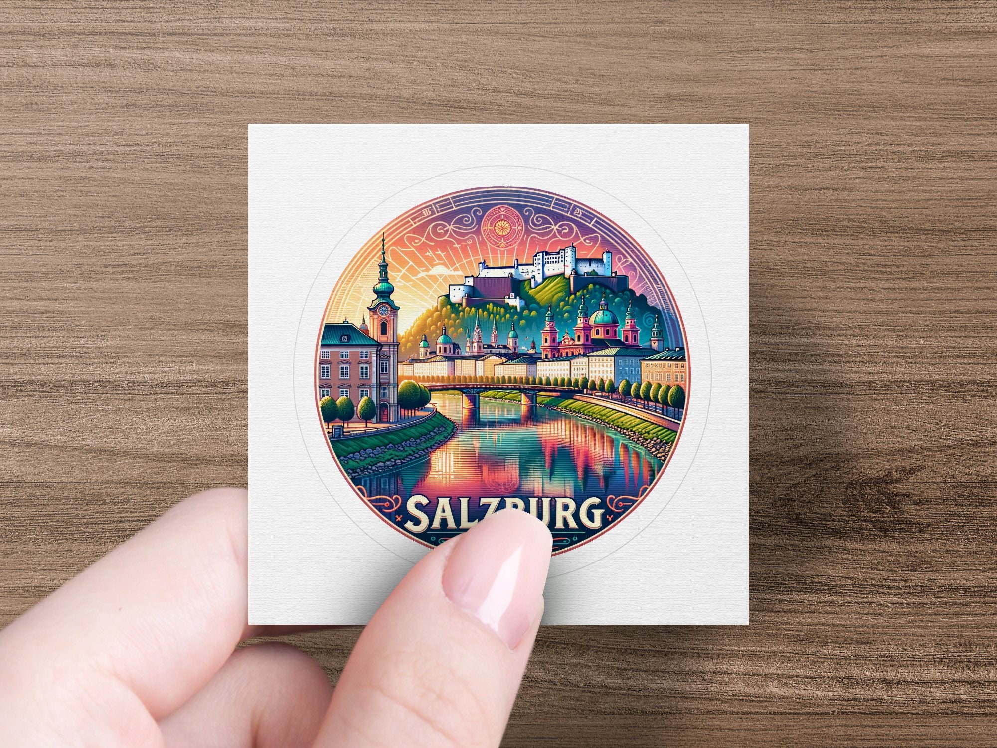 Vibrant Salzburg Austria Illustration Sticker, Travel Decal, Laptop ...
