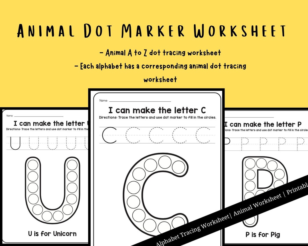 Animal Dot Marker Worksheet| A-Z | Trace Letters| With Animal Example ...
