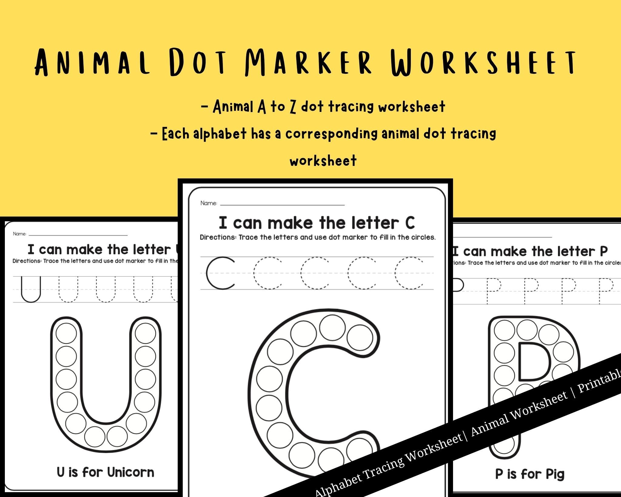 Animal Dot Marker Worksheet A-Z Trace Letters With Animal Example Solo ...