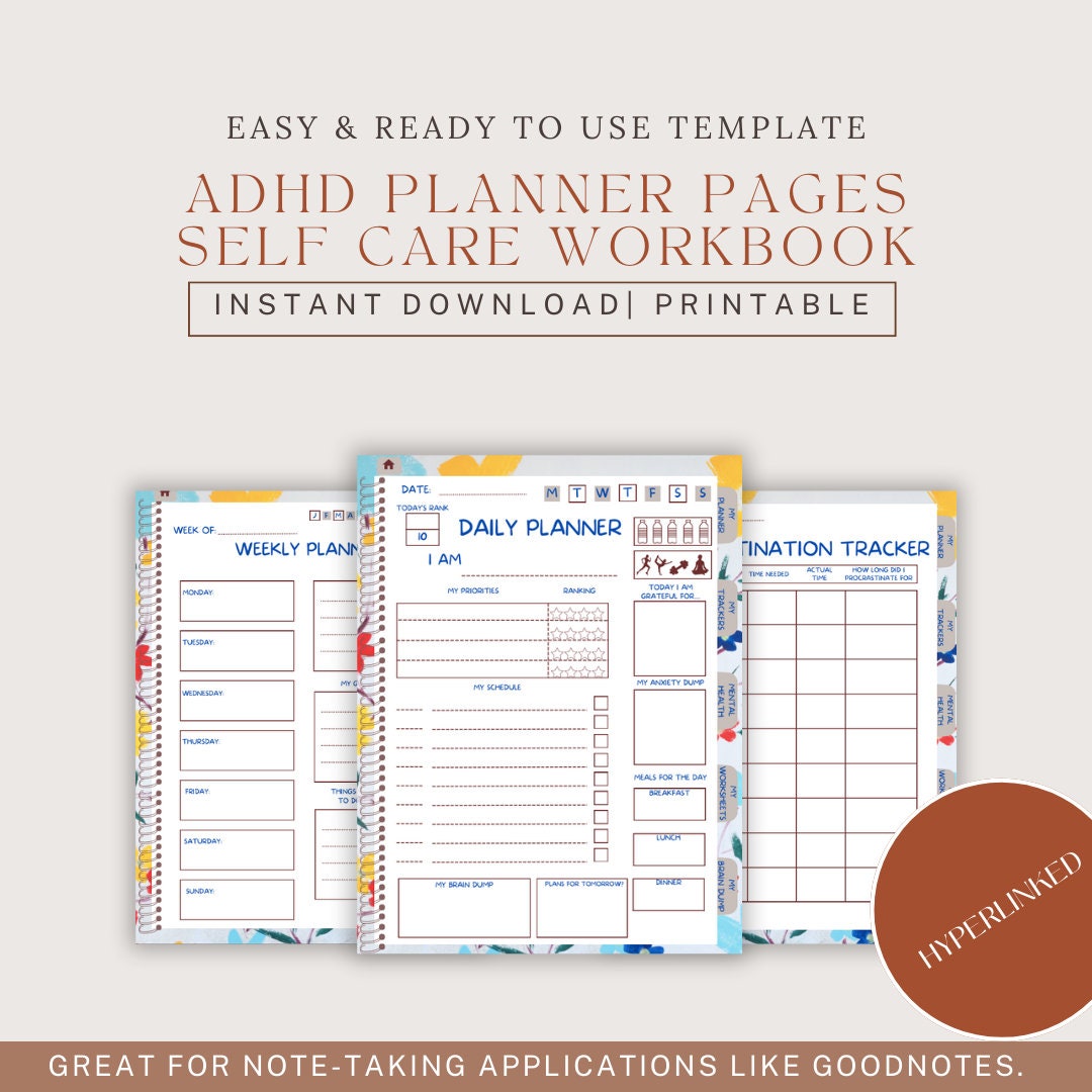 ADHD Self-care Digital Planner| Printable| Note-taking| Anxiety ...