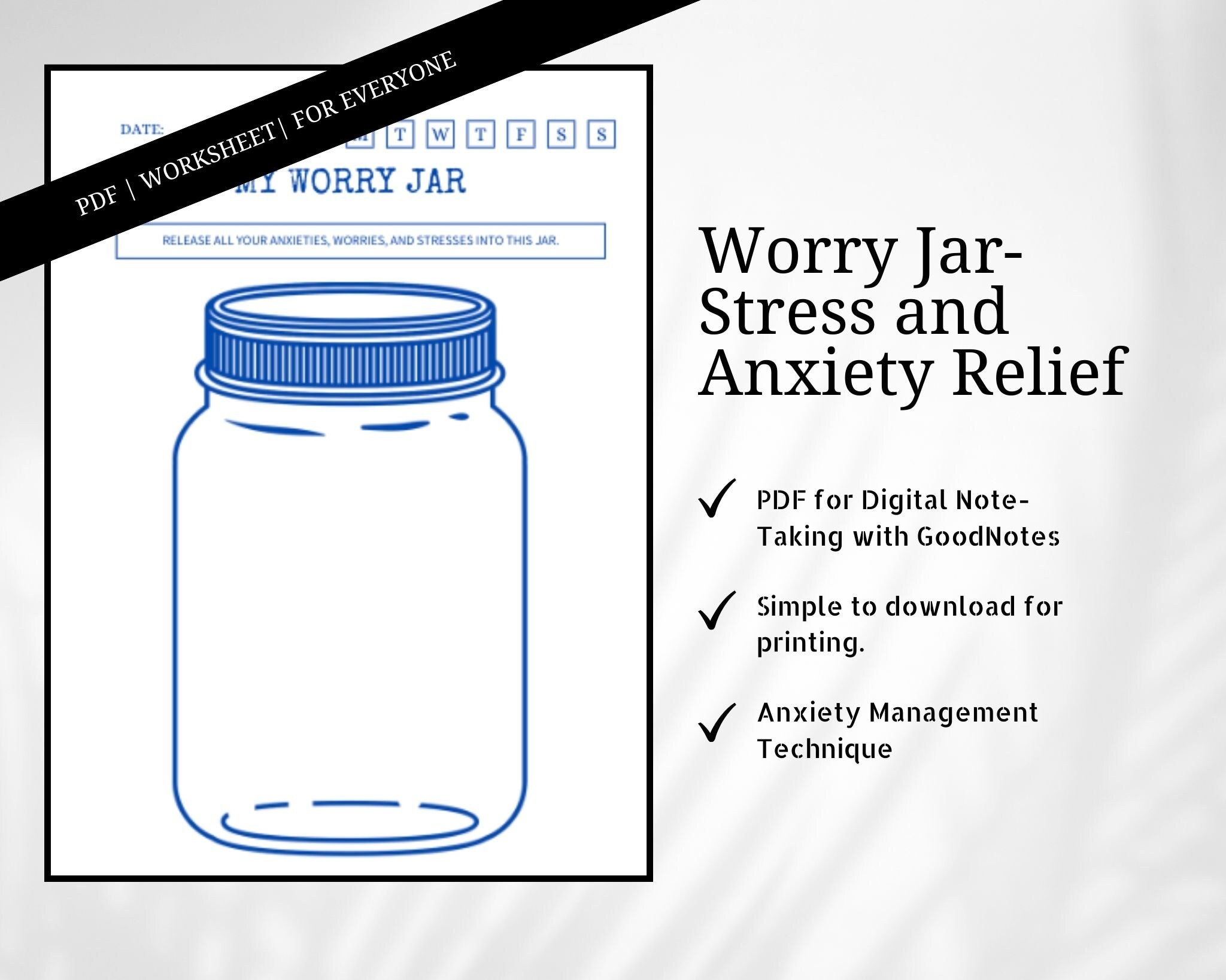 Worry Jar| Stress and Anxiety Relief| Depression Activity|printable ...