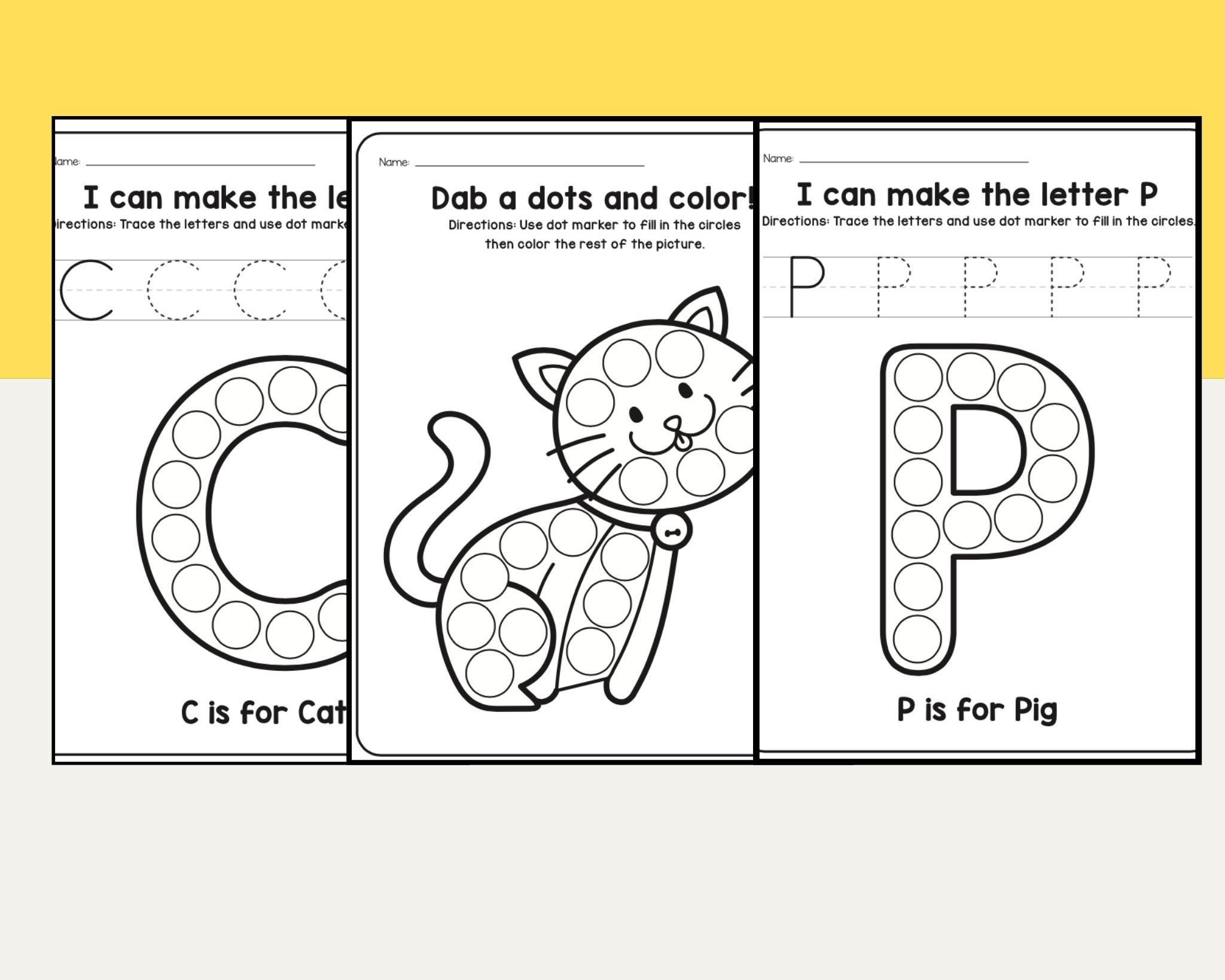 Animal Dot Marker Worksheet A-Z Trace Letters With Animal Example Solo ...