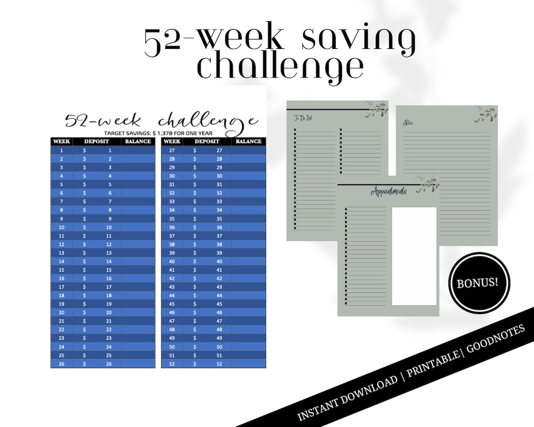 52-week Saving Challenge| Target Saving Challenge| Money Saving Chart ...