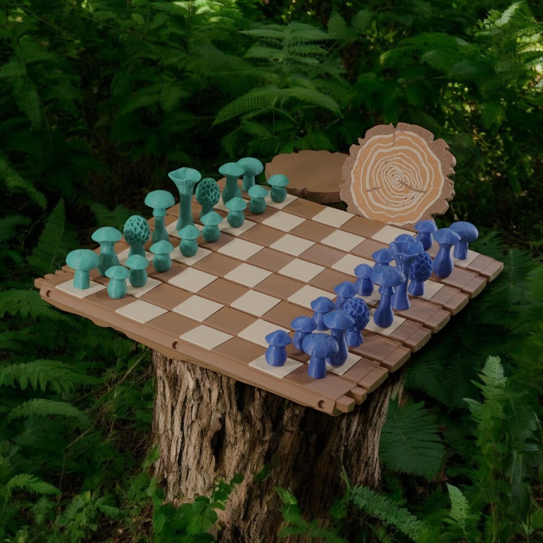 Woodland Mushroom Chess Set – Log-themed Portable Chess Board - Etsy