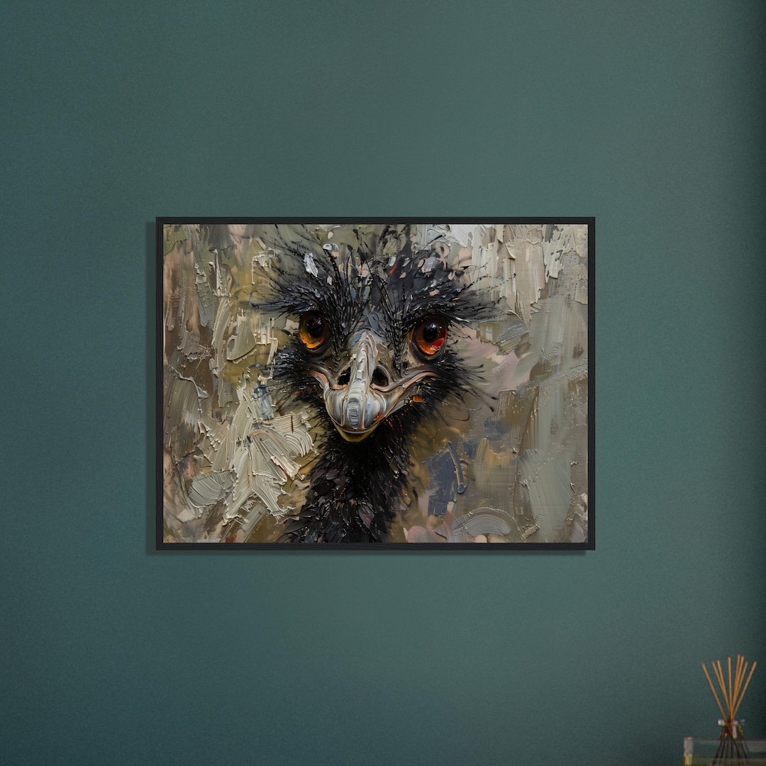 Moody Emu Painting, Emu Art Print Framed, Moody Ostrich Artwork Print ...