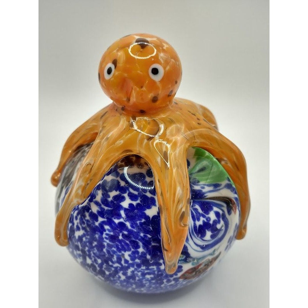 Hand-blown Glass Octopus Paperweight Figurine With Colorful Swirl ...