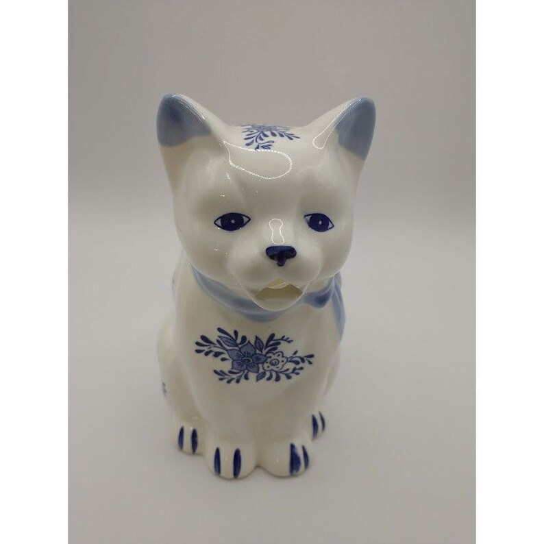 Vintage Delft Blue Ceramic Cat Creamer With Blue Floral Design Adorable ...
