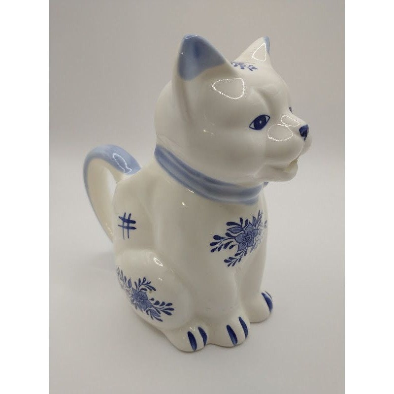 Vintage Delft Blue Ceramic Cat Creamer With Blue Floral Design Adorable ...
