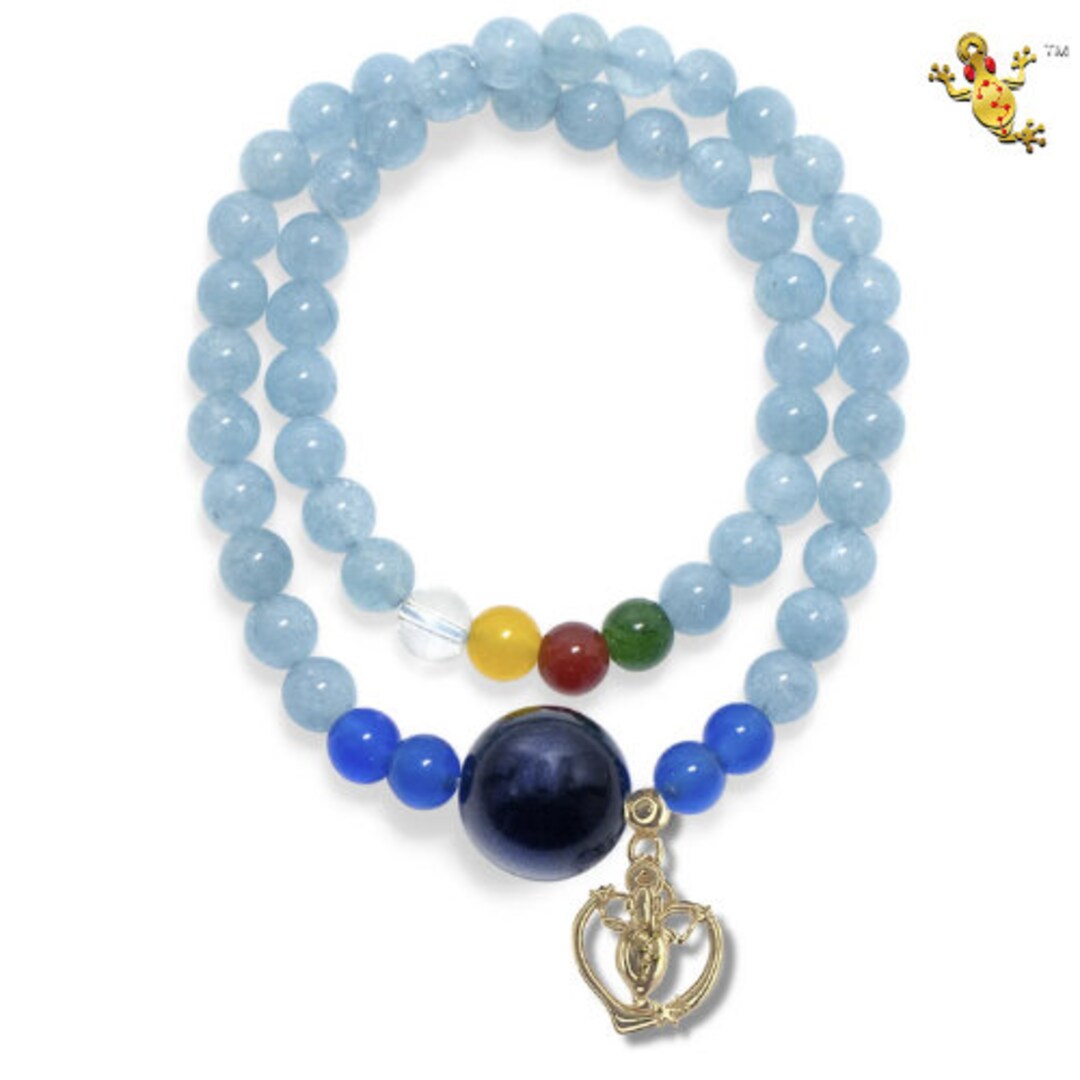 Awaken/find Love. Feng Shui Double-strand Lucky Moneyfrog Solid 18k Gold & Aquamarine. 5 ...