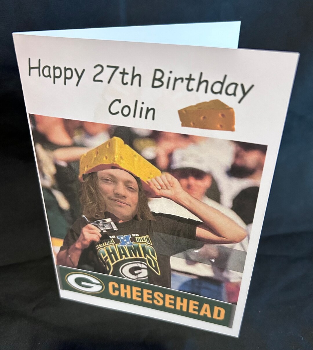 Custom Green Bay Football Fan Photo With Cheese Head Hat - Personalized ...