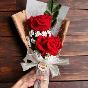Crochet Flower Bouquet Handmade Crochet Rose Flower Crochet Gift Rose ...