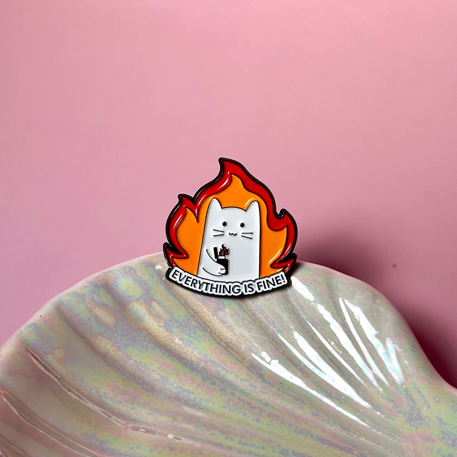 Sweet White Cat Enamel Pin, Espresso Cat Lapel Pin Collection, Cat ...