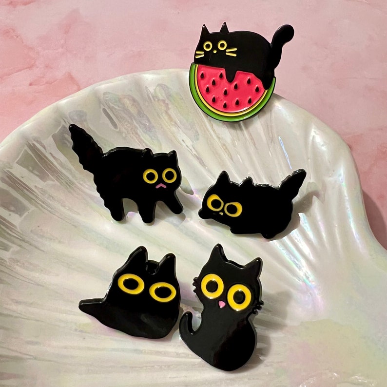 Whimsical Black Cat Enamel Pin Set Perfect Holiday Gift for Cat Lovers ...