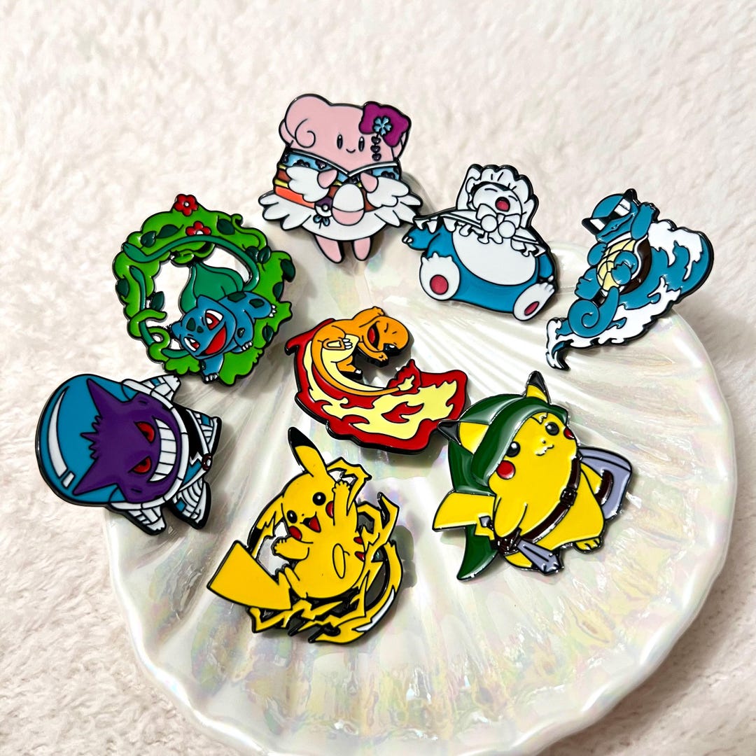 Pokemon Lover Enamel Pin, Hat Pins - Pikachu, Squirtle, Chansey ...