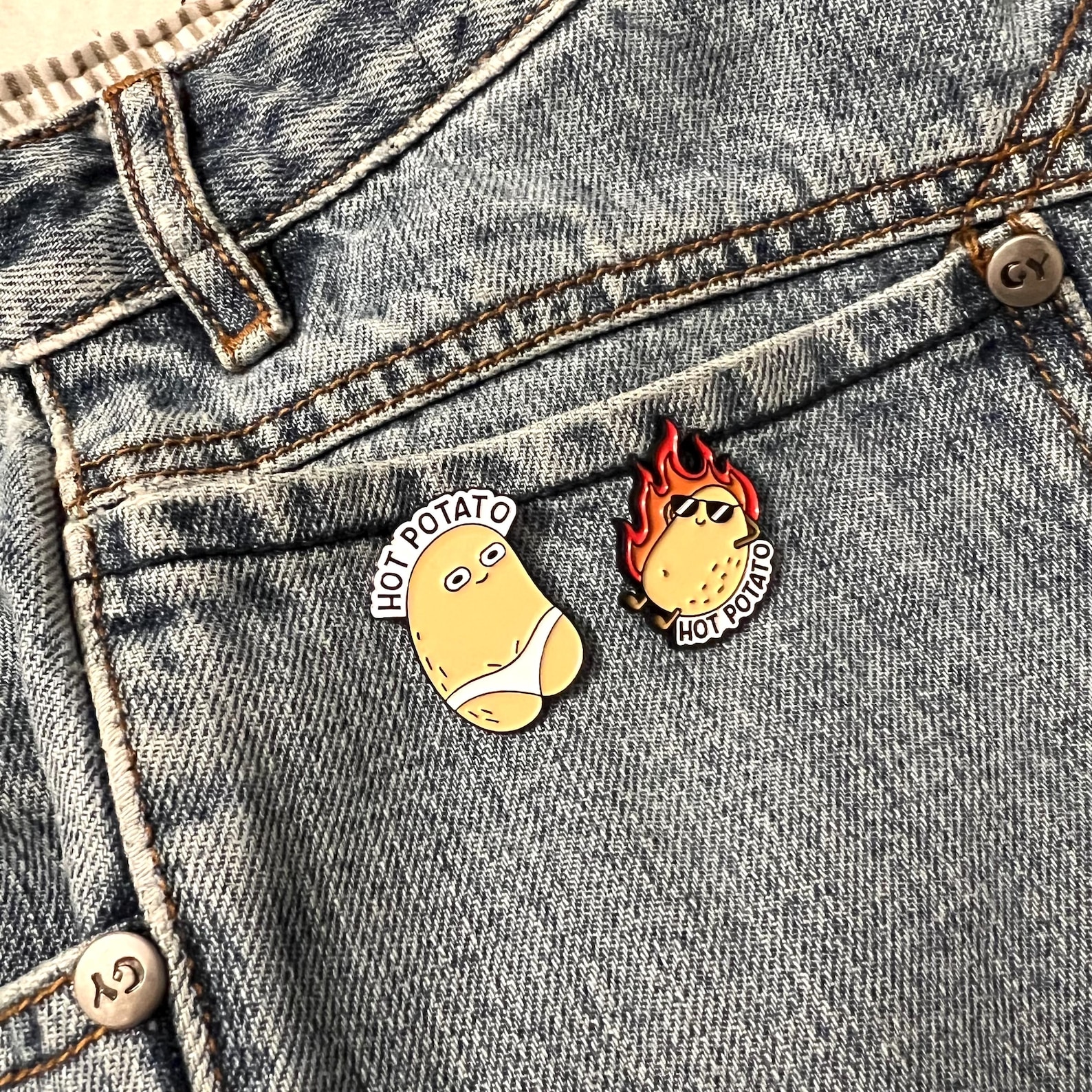 Funny Potatoes Enamel Pin Hot Fire Underwear Butt Cigarettes Sunglasses ...