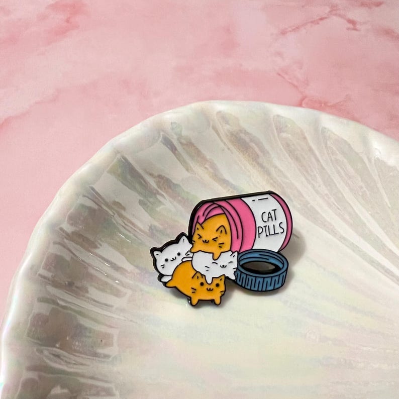 Kawaii Happy Cat Lapel Pins in Grey, Orange, and White Enamel Pin Lover ...