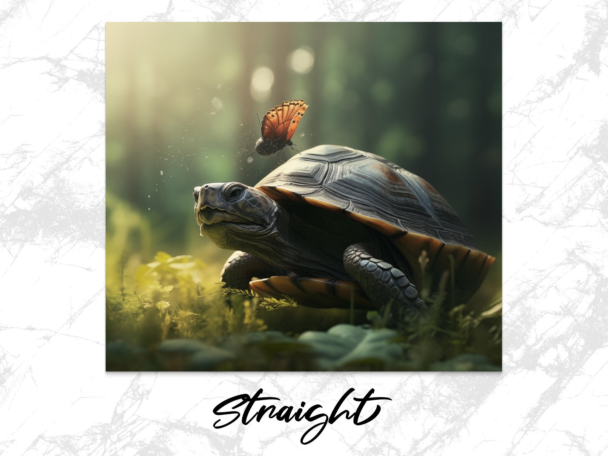 Turtle and Butterfly Digital Artwork, Nature-inspired Wall Art ...