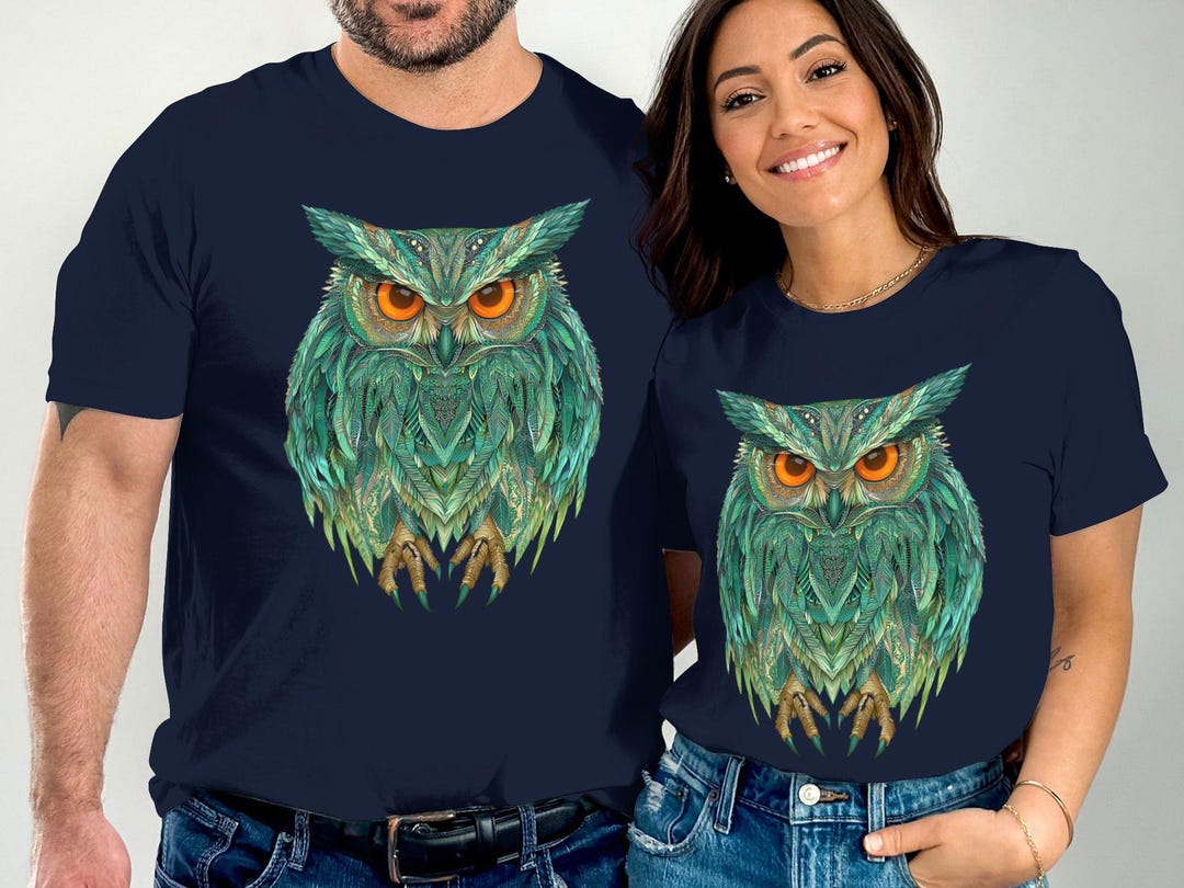 Emerald Owl Graphic T-shirt, Nature Inspired Bird Design - Etsy