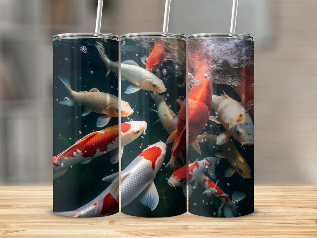 Koi Fish Tumbler, Colorful Carp Design Insulated Drinkware, Unique ...